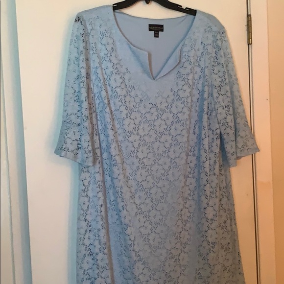 Dresses | Powder Blue Lace Dress With Flare 34 Sleeves | Poshmark